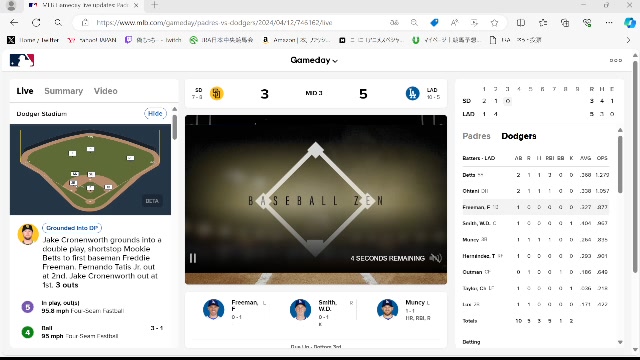 MLBドジャース 山本由伸先発ー パドレス戦見てます - 2024/4/13(土) 11:50開始 - ニコニコ生放送